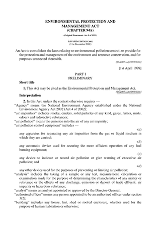 Environmental Protection and Management Act (Chapter 94A) | AMP EID