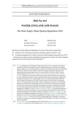 The Water Supply (Water Quality) Regulations 2016 | AMP EID