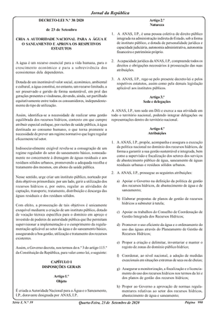 Decree-Law No. 38/2020 creating the National Authority for Water and ...